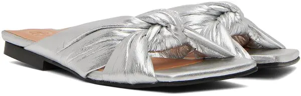GANNI Silver Soft Knot Mules