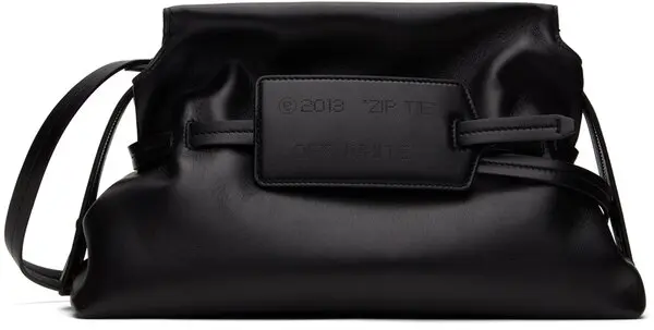 Off-White Grained Leather Zip Tie Clutch