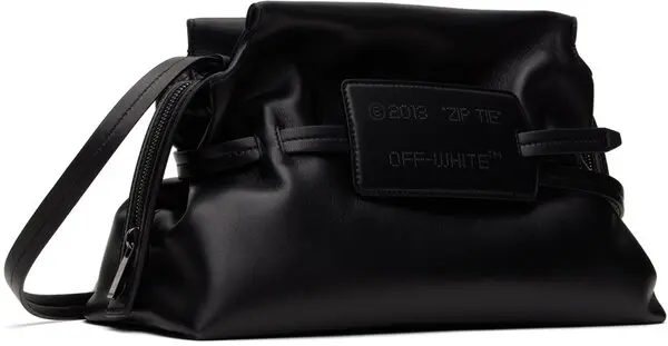 Off-White Grained Leather Zip Tie Clutch