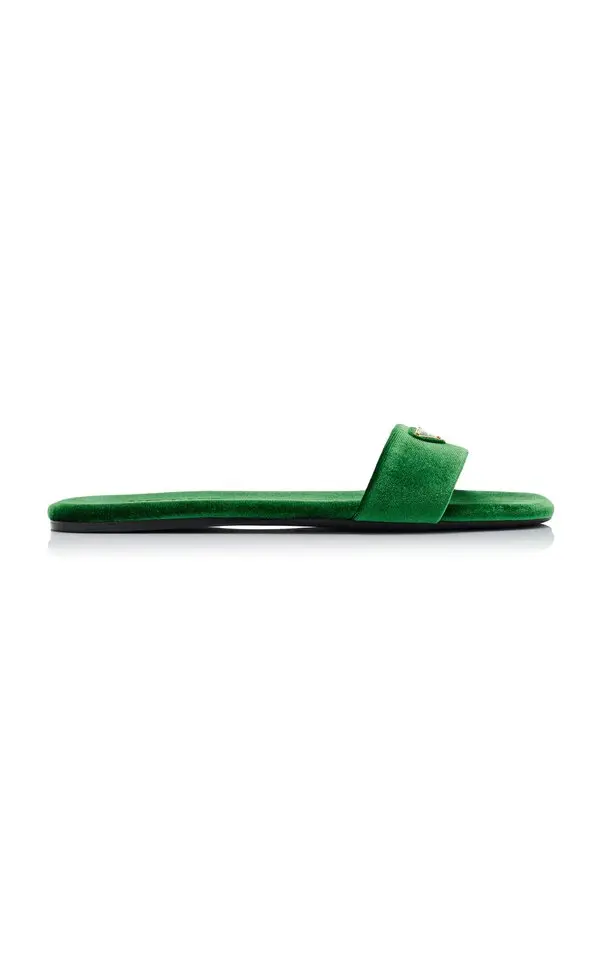 Prada Velvet Slide Sandals - Green