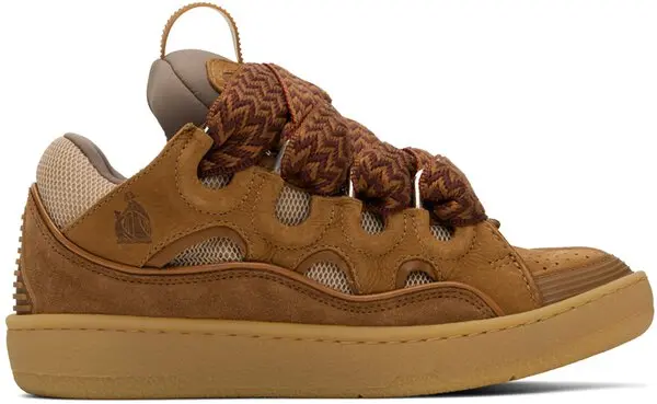 LANVIN Tan Leather Curb Sneakers