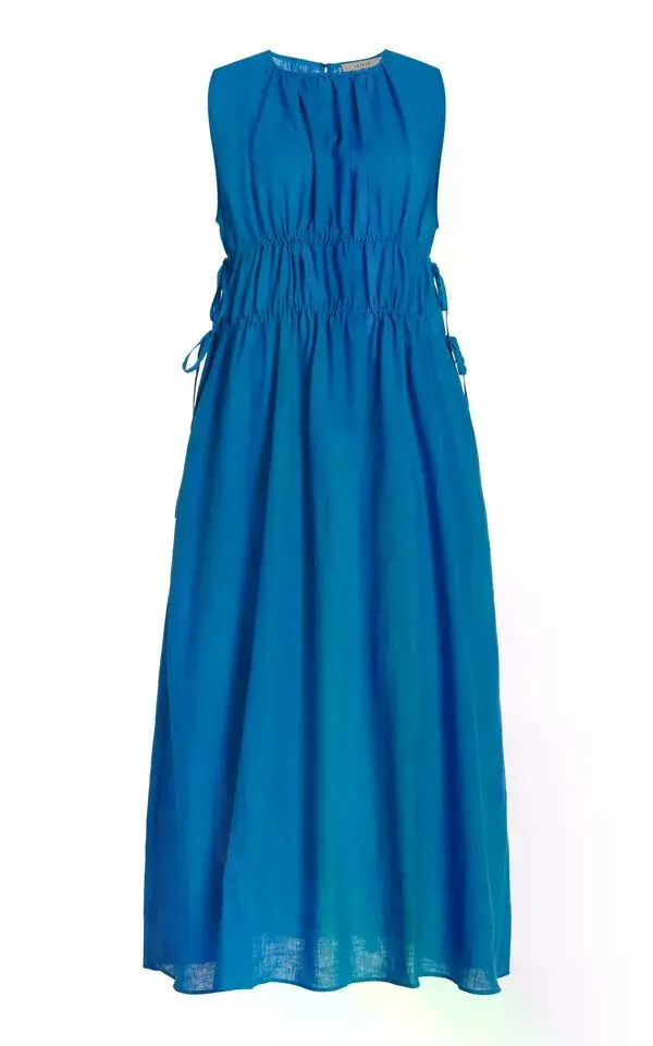 Asceno Petre Drawstring Linen Maxi Dress