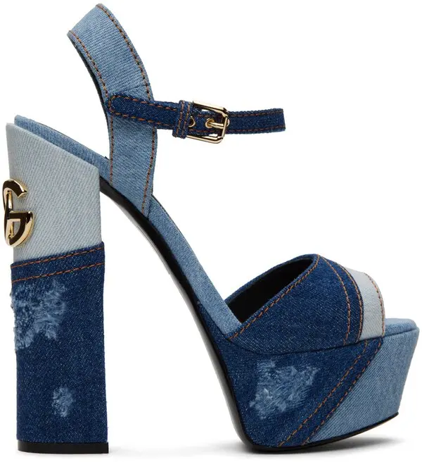 Dolce & Gabbana Patchwork Denim Platform Heeled Sandals