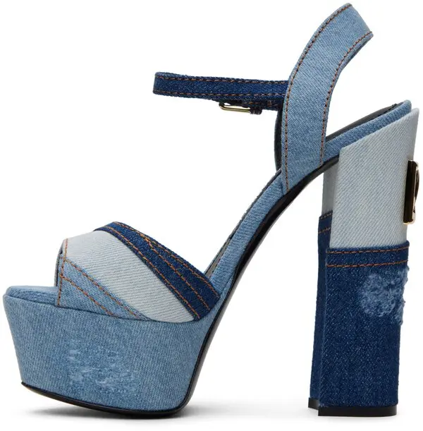 Dolce & Gabbana Patchwork Denim Platform Heeled Sandals