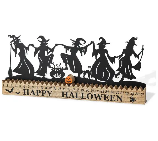 GLITZHOME 18'l Halloween Dancing Witch Countdow N Table Sign