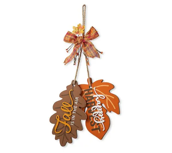 GLITZHOME 24.5'h Fall Maple Leaves With Bowknot Door Hanger