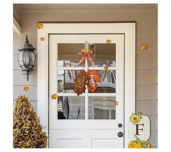 GLITZHOME 24.5'h Fall Maple Leaves With Bowknot Door Hanger