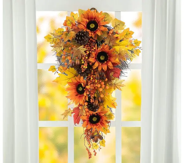 GLITZHOME 27'h Fall Sunflower, Maple Leaf And B Erry Swag - One-color