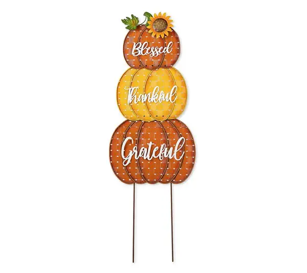 GLITZHOME 35.5'h Thanksgiving Stacked Pumpkins Garden Stake