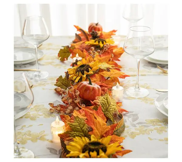 GLITZHOME 6' Fall Maple Leaf And Sunflower Garl And