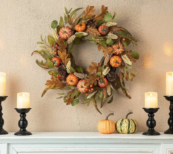 GLITZHOME 24'd Fall Pumpkin Leaf Floral Wreath - One-color