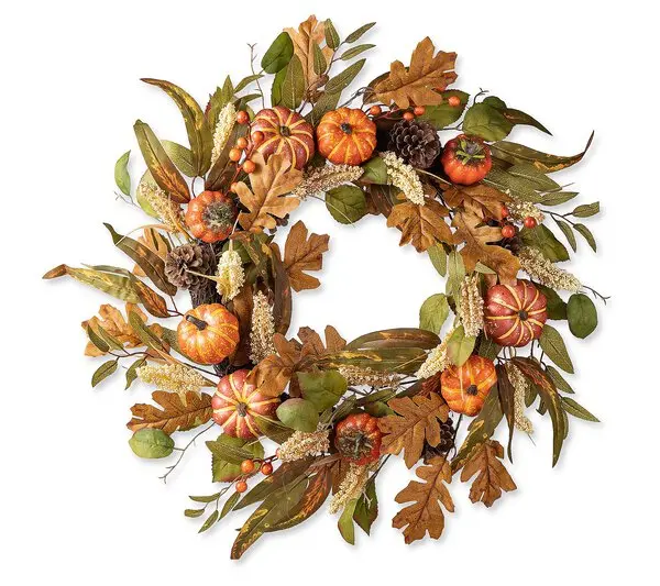 GLITZHOME 24'd Fall Pumpkin Leaf Floral Wreath