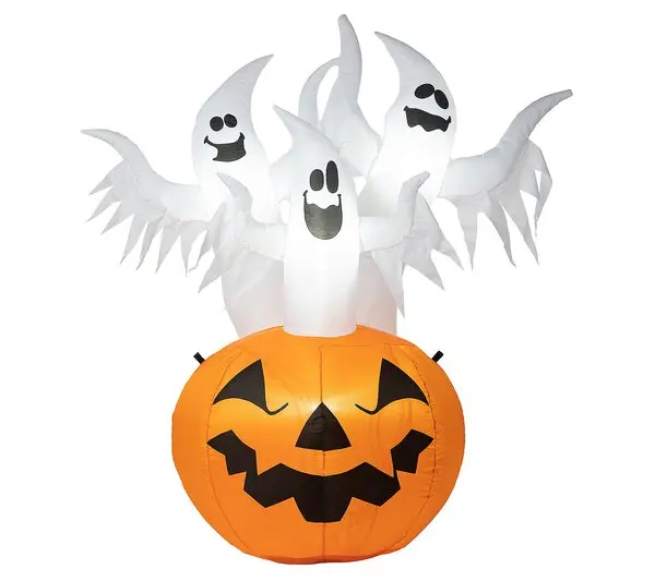 GLITZHOME 6ft Lighted Ghosts In Jack-o-lanterninflatable