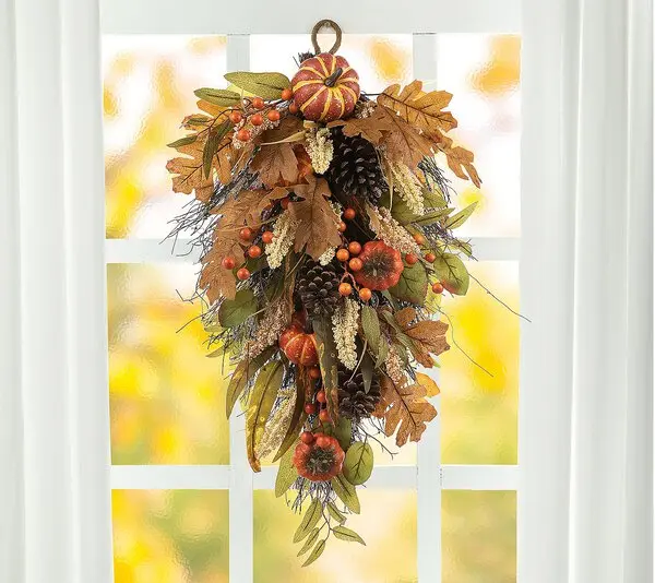 GLITZHOME 27'h Fall Pumpkin Leaf Swag - One-color
