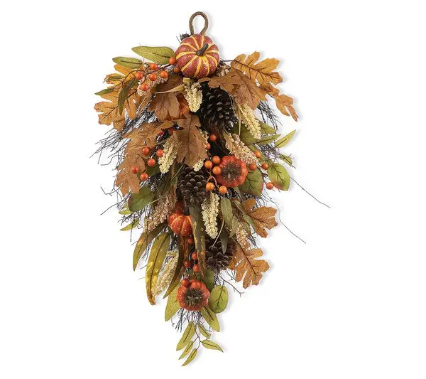 GLITZHOME 27'h Fall Pumpkin Leaf Swag
