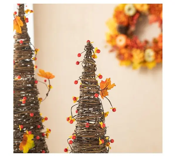 GLITZHOME 24'h S/2 Fall Berries And Maple Leave S Table Tree