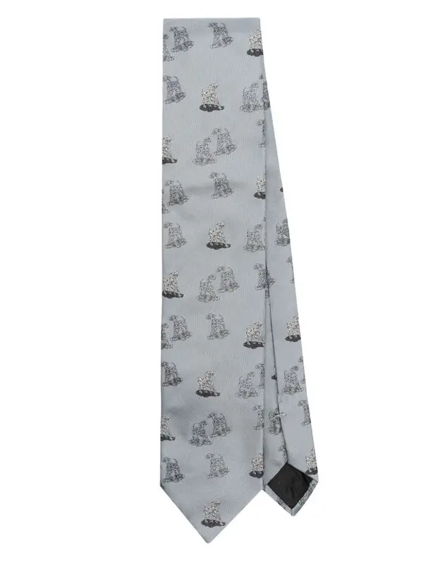 LANVIN Dog-jacquard Silk Neck Tie - Grey