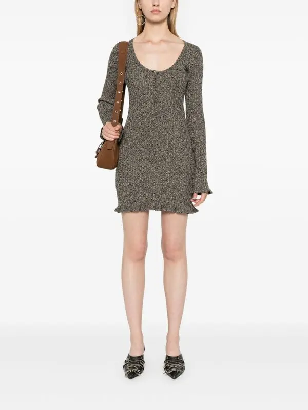 Blumarine Mélange Ruffled Ribbed Mini Dress