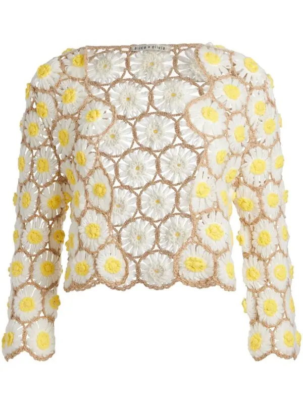 Alice + Olivia Anderson Crochet Daisy Cardigan - Neutrals