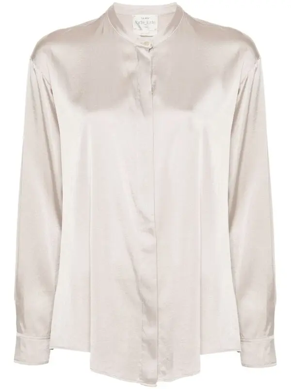 FORTE_FORTE Band-collar Satin Shirt - Neutrals