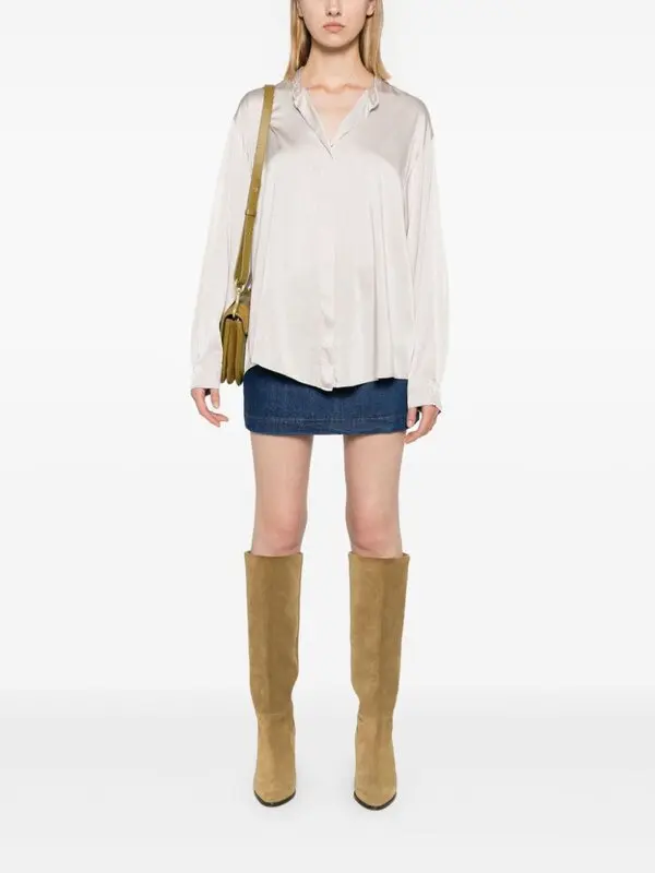 FORTE_FORTE Band-collar Satin Shirt - Neutrals