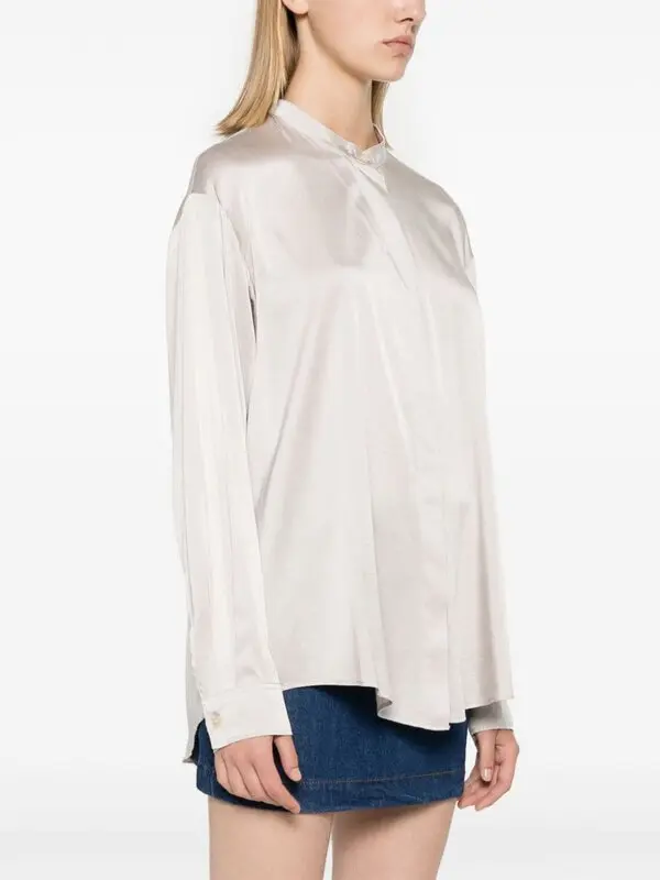 FORTE_FORTE Band-collar Satin Shirt - Neutrals