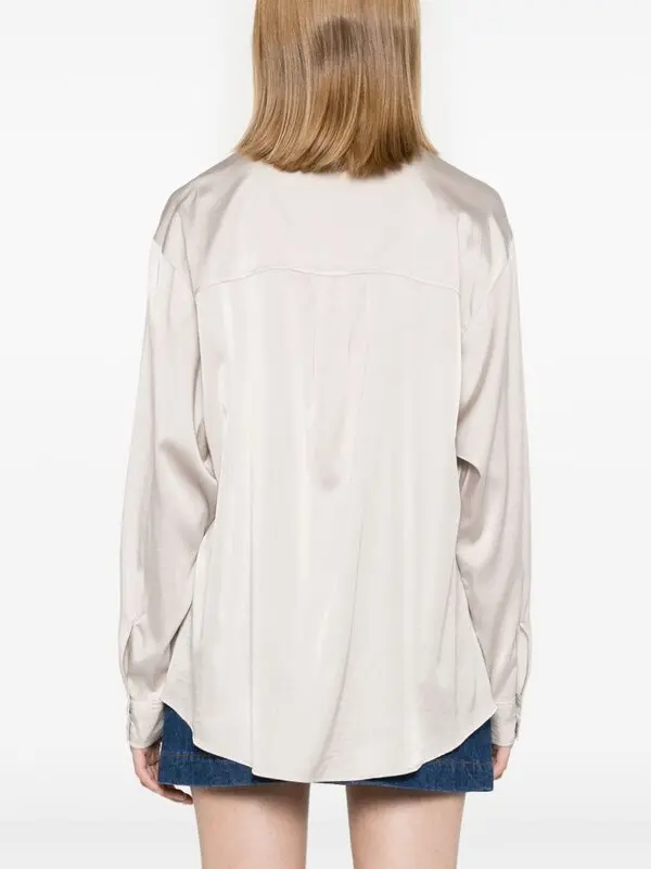 FORTE_FORTE Band-collar Satin Shirt - Neutrals