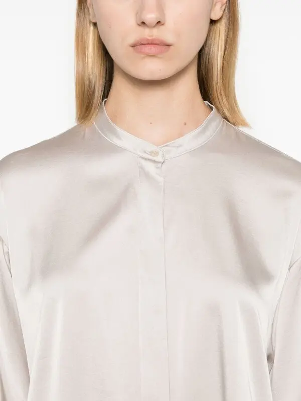 FORTE_FORTE Band-collar Satin Shirt - Neutrals
