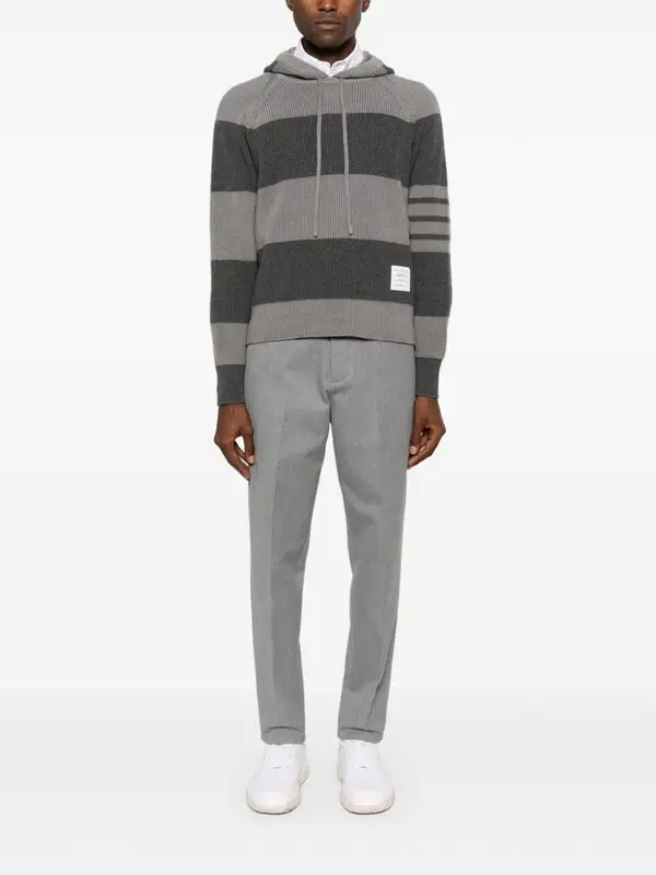 Thom Browne Striped Knitted Hoodie - Grey