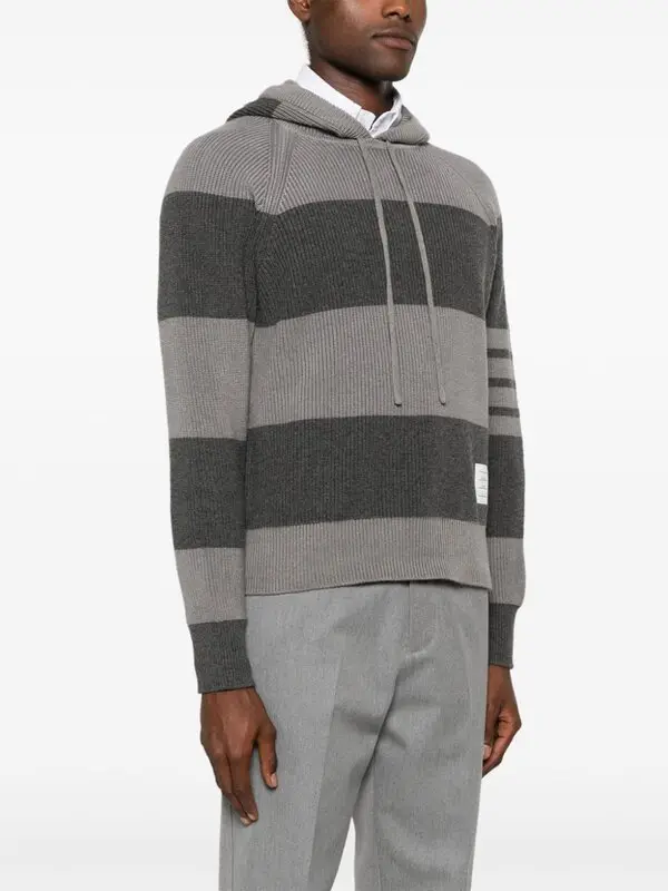 Thom Browne Striped Knitted Hoodie - Grey