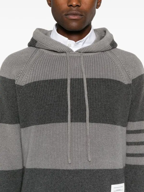 Thom Browne Striped Knitted Hoodie - Grey