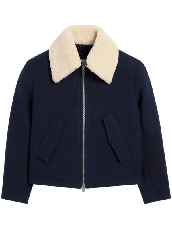 AMI Paris Shearling Collar Wool Bomber Jacket
