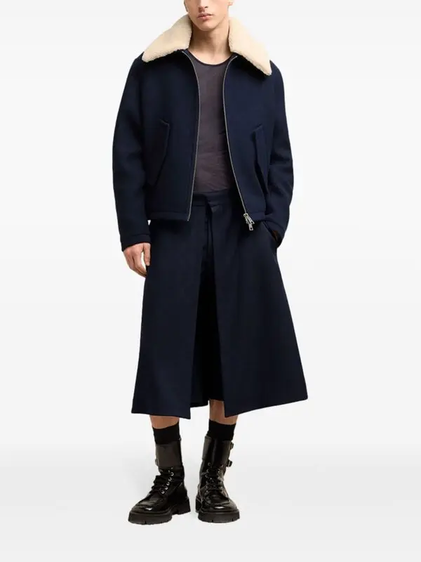 AMI Paris Shearling Collar Wool Bomber Jacket