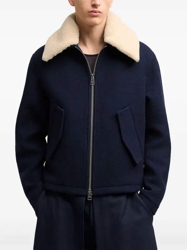 AMI Paris Shearling Collar Wool Bomber Jacket