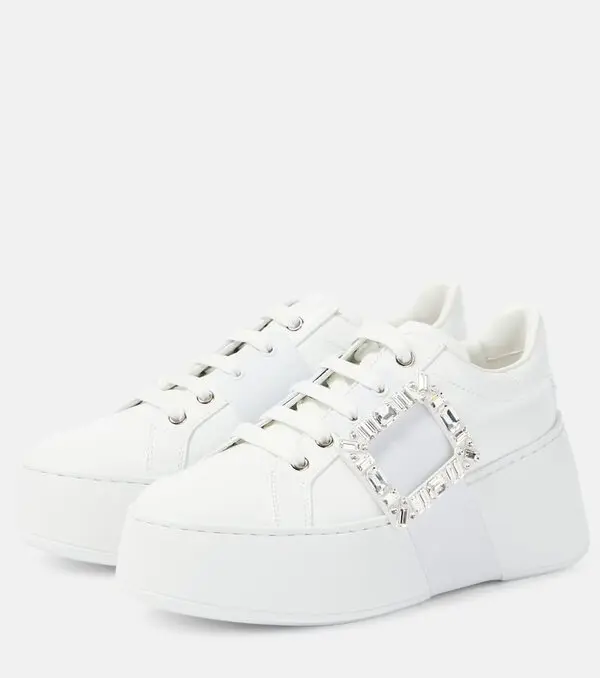 ROGER VIVIER Viv' Skate Leather Sneakers - White