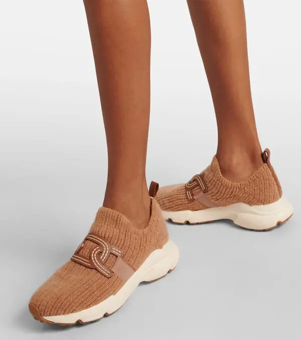 TOD'S Kate Leather-trimmed Slip-on Sneakers - Brown