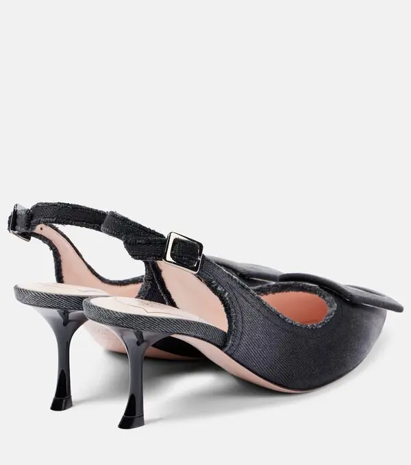 ROGER VIVIER Fringed Denim Slingback Pumps