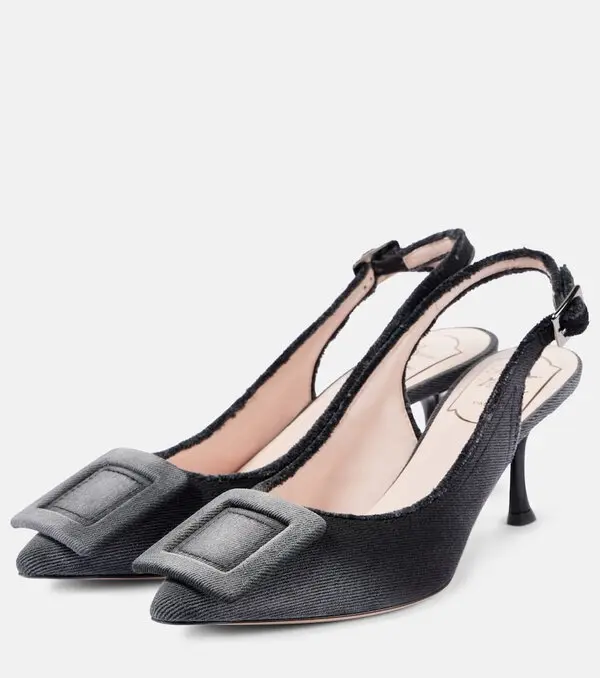 ROGER VIVIER Fringed Denim Slingback Pumps