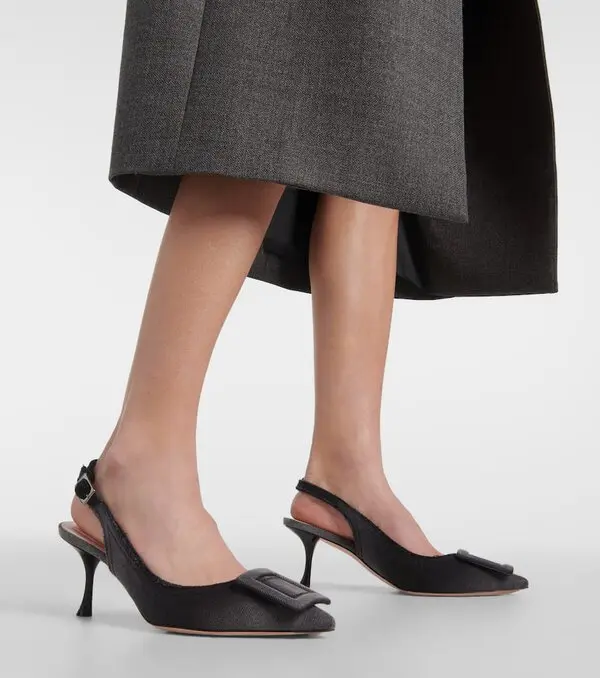 ROGER VIVIER Fringed Denim Slingback Pumps - Black