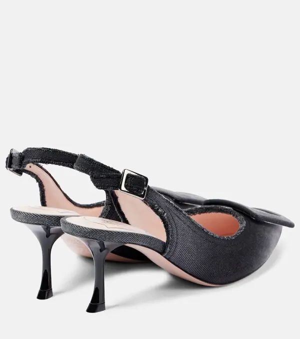 ROGER VIVIER Fringed Denim Slingback Pumps - Black