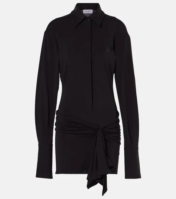 Attico Cutout Draped Jersey Shirt Dress - Black