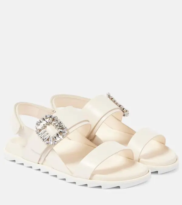 ROGER VIVIER Slidy Viv' Leather Sandals - White