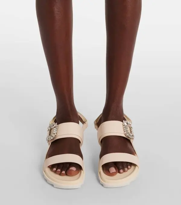 ROGER VIVIER Slidy Viv' Leather Sandals - White