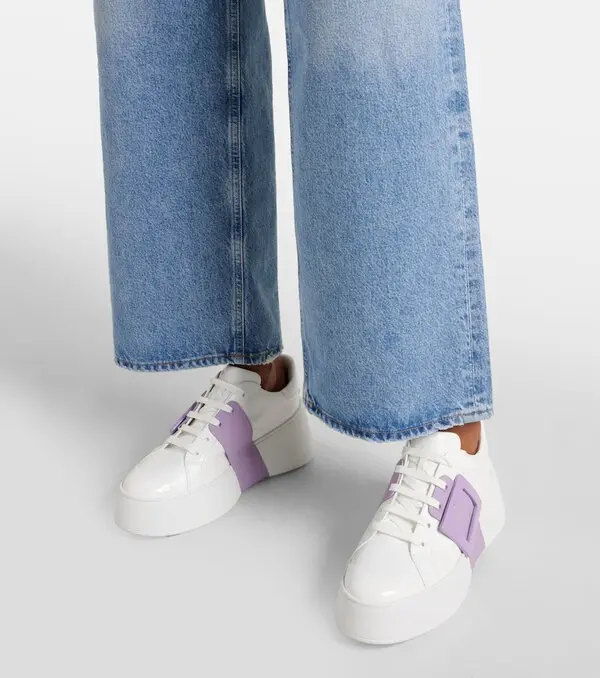 ROGER VIVIER Viv' Skate Leather Platform Sneakers - White