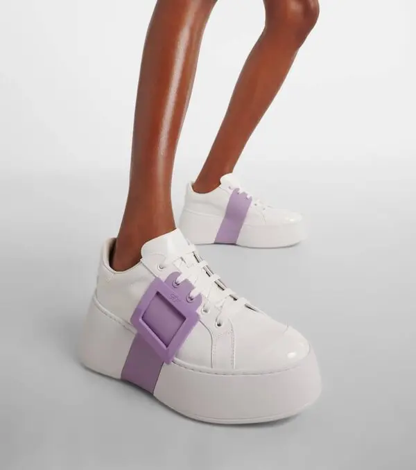 ROGER VIVIER Viv' Skate Leather Platform Sneakers - White