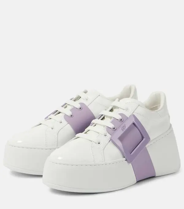 ROGER VIVIER Viv' Skate Leather Platform Sneakers - White