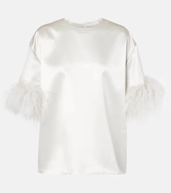 Valentino Garavani Feather-trimmed Silk Satin Top - White
