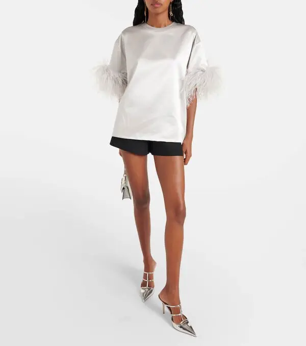 Valentino Garavani Feather-trimmed Silk Satin Top