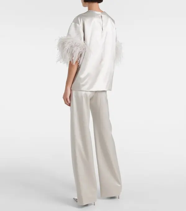 Valentino Garavani Feather-trimmed Silk Satin Top - White