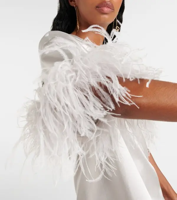 Valentino Garavani Feather-trimmed Silk Satin Top